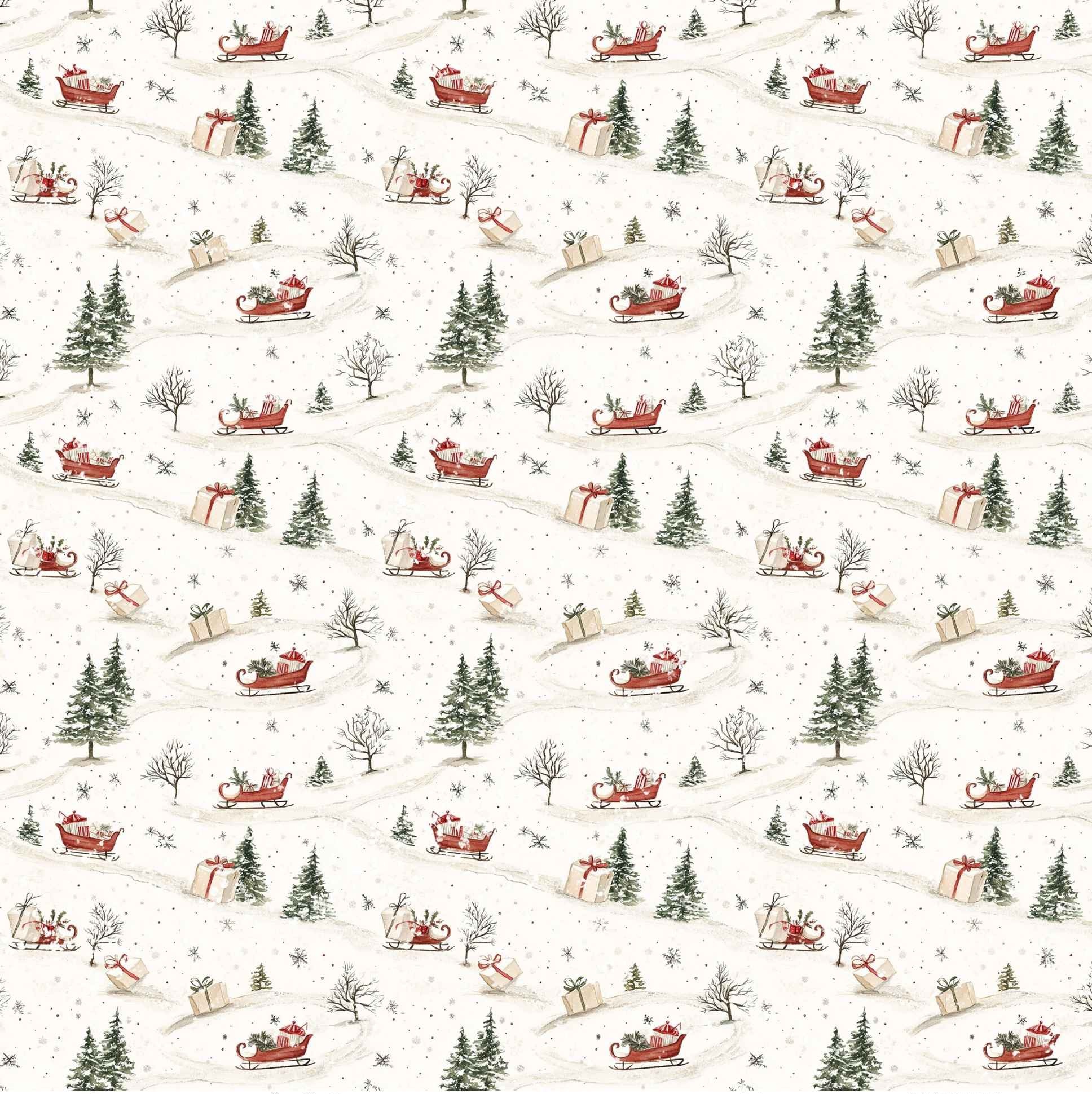 Lilly-Art Designpapier Sledges and Fir Trees Lilly-Art