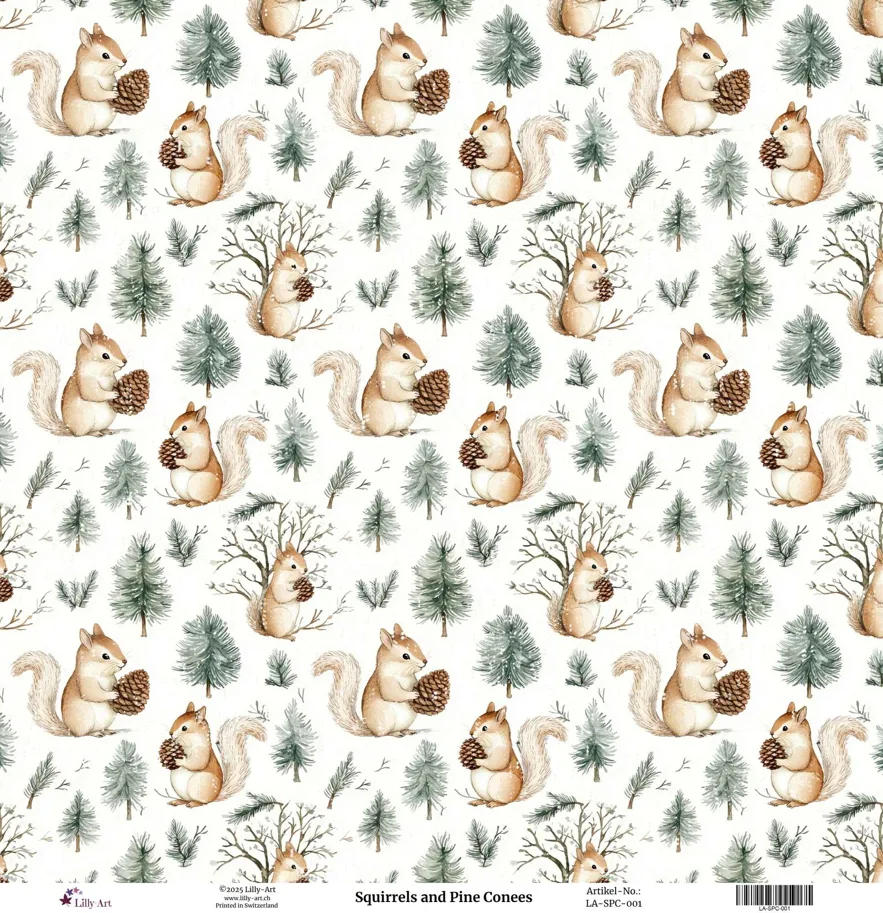 Lilly-Art Designpapier Squirrels and Pine Cones Lilly-Art