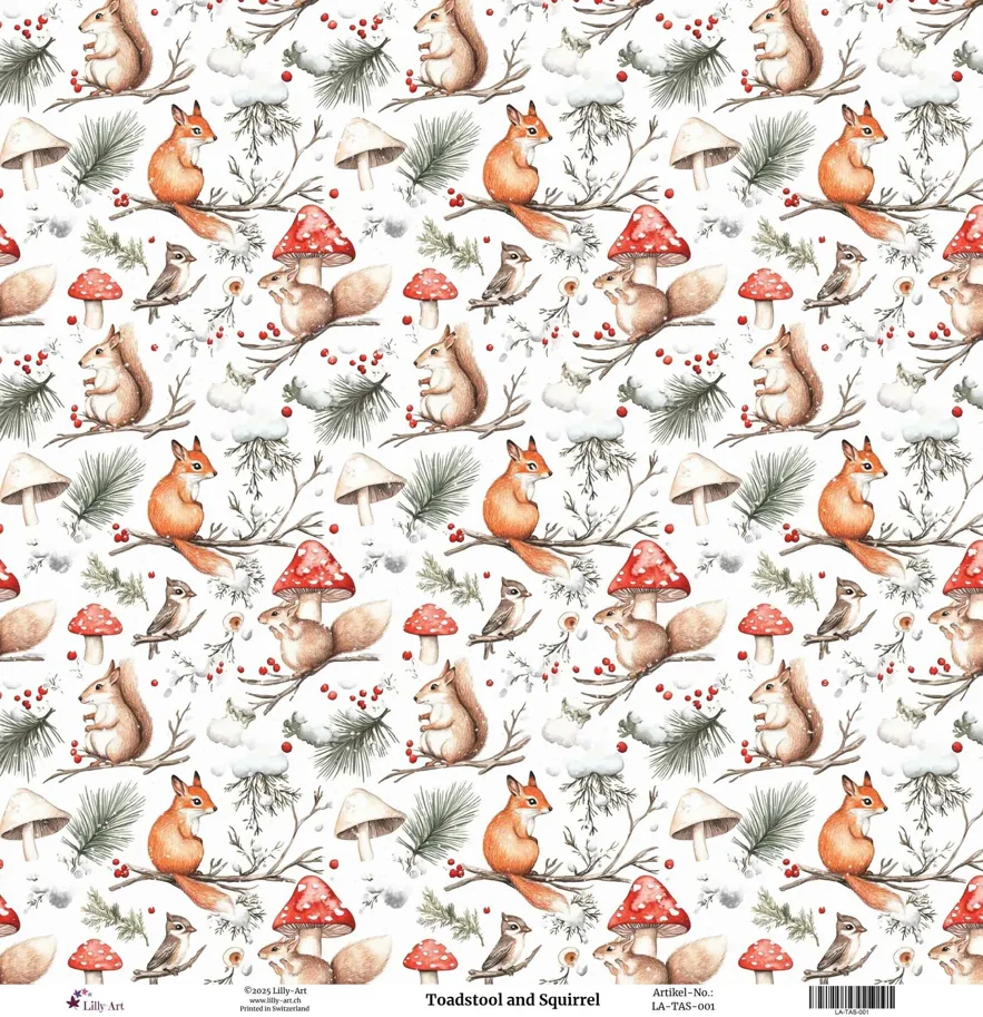 Lilly-Art Designpapier Toadstool and Squirrels Lilly-Art